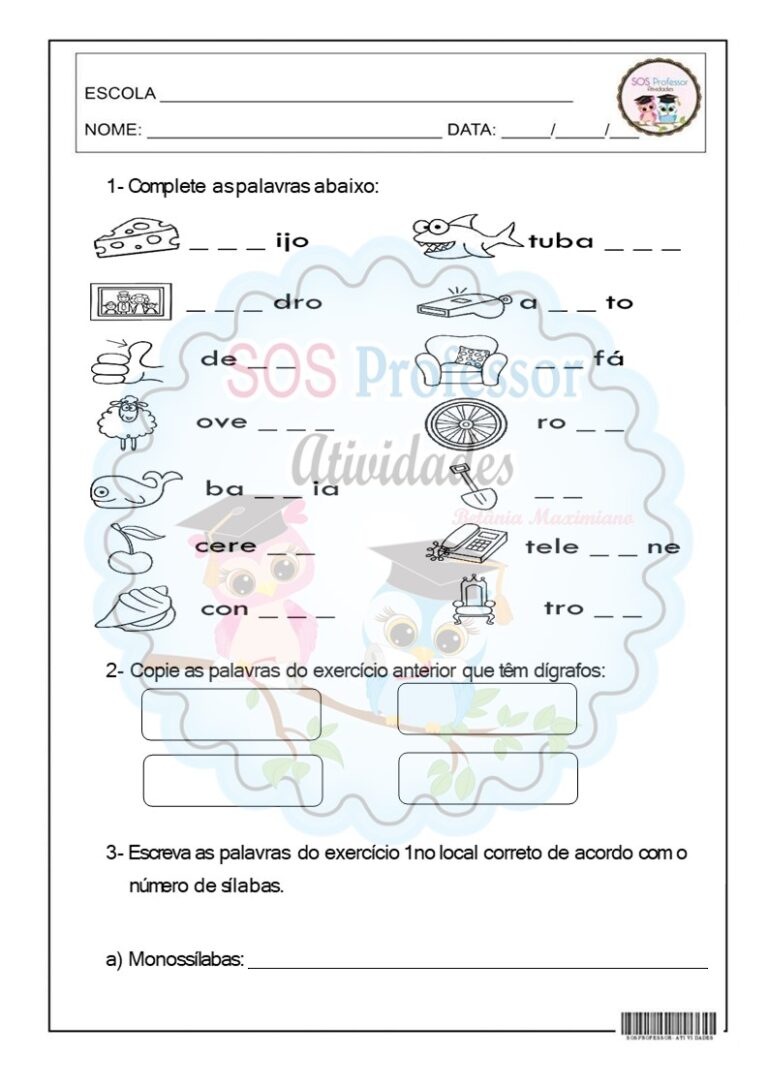 Palavras com dígrafos - SOS Professor Atividades - Dígrafo