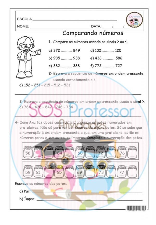 Comparando números - SOS Professor Atividades - 3º ano